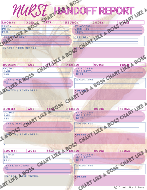 4 Patient PINK Printable Handoff Report Sheet – Ink and Needle